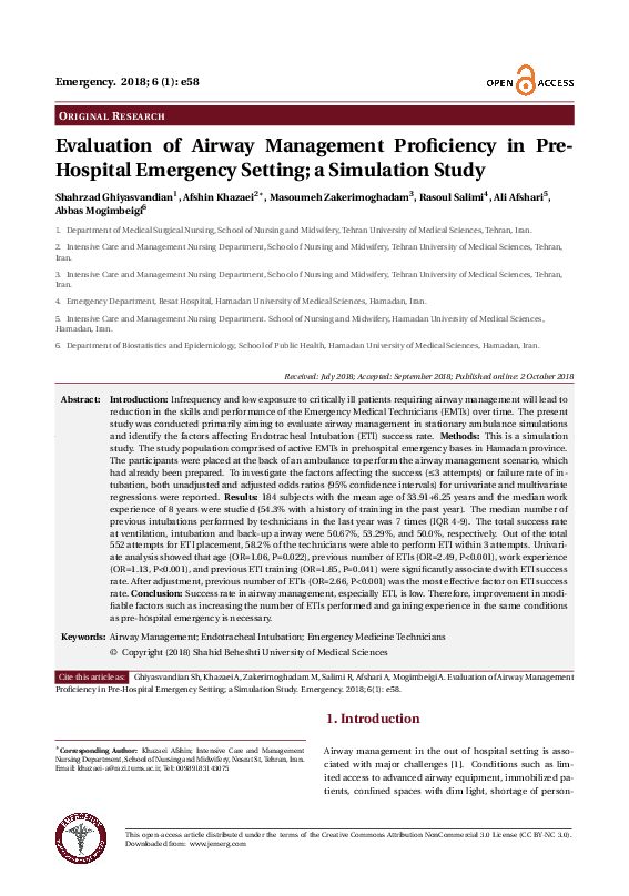 (PDF) Evaluation of Airway Management Proficiency in Pre-Hospital ...