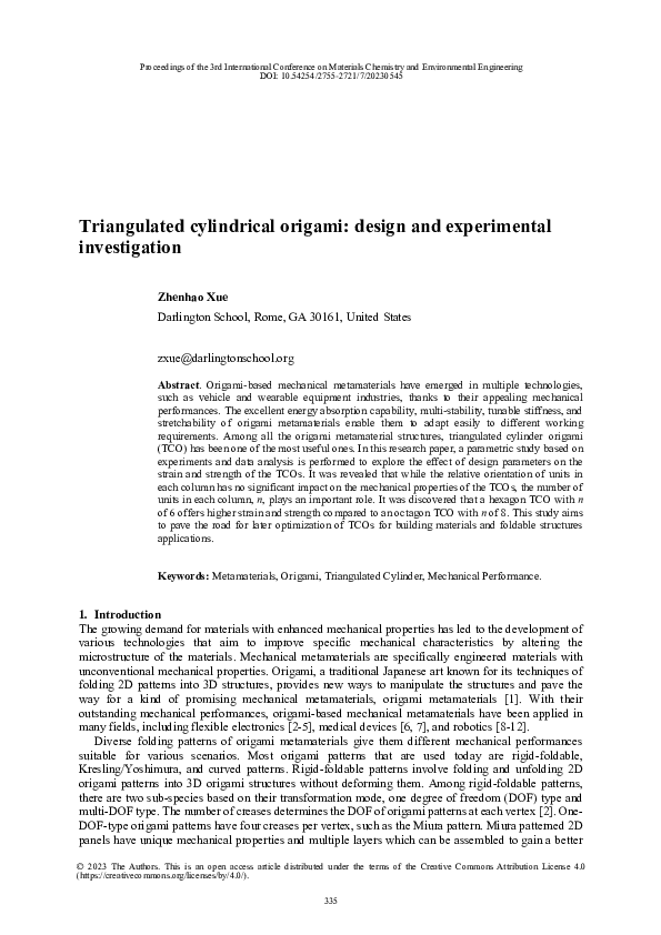 (PDF) Triangulated cylindrical origami: design and experimental ...