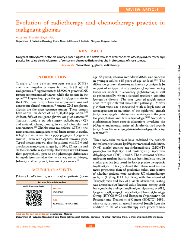 (PDF) Evolution of radiotherapy and chemotherapy practice in malignant ...