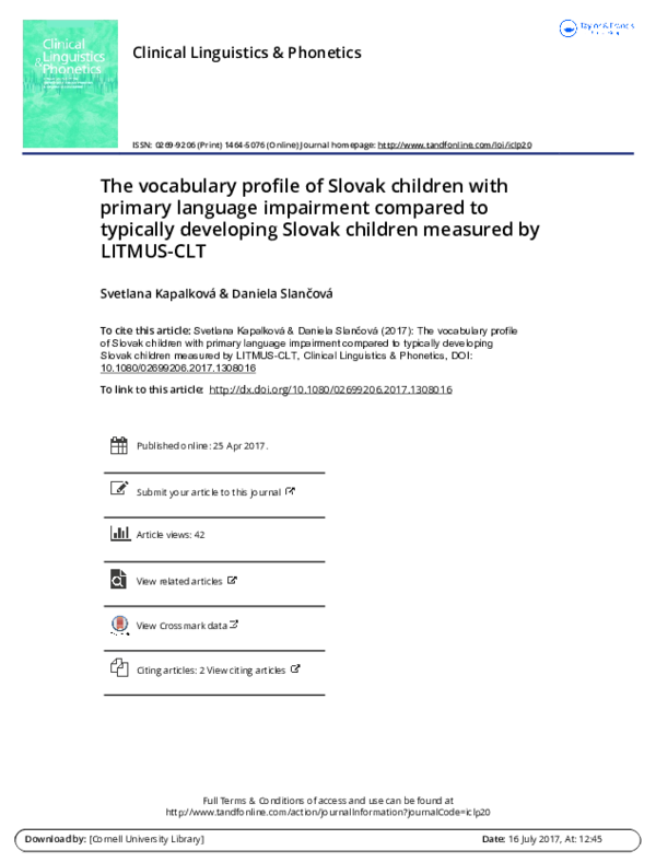(PDF) The vocabulary profile of Slovak children with primary language ...