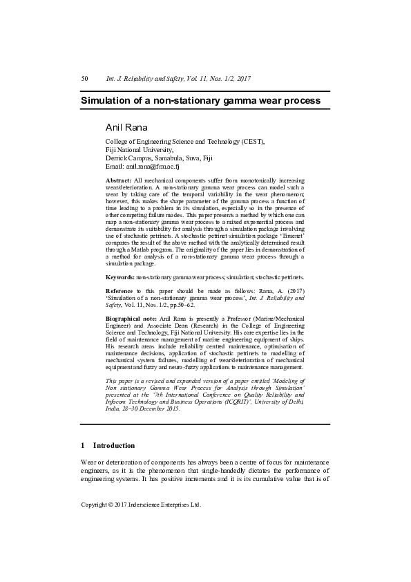 (PDF) Simulation of a non-stationary gamma wear process