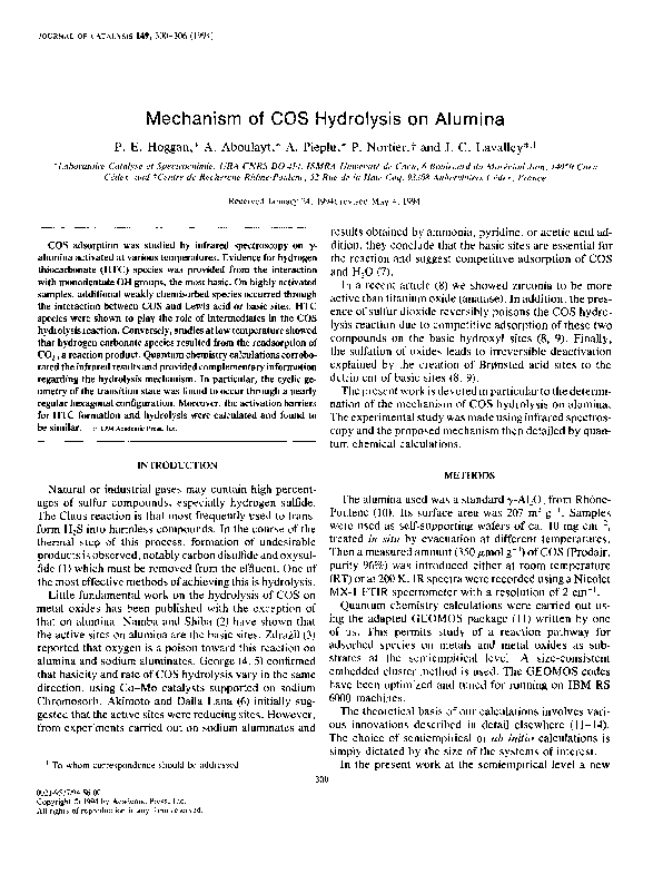 (PDF) Mechanism of COS Hydrolysis on Alumina