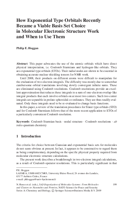 Pdf How Exponential Type Orbitals Recently Became A Viable Basis Set Choice In Molecular