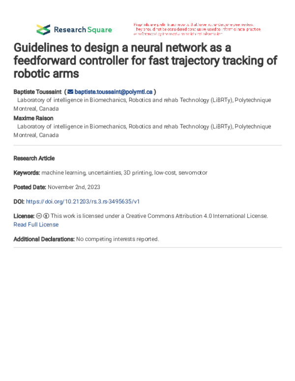 (PDF) Guidelines to design a neural network as a feedforward controller for fast trajectory ...