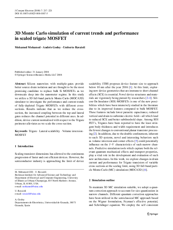 (PDF) 3D Monte Carlo simulation of current trends and performance in scaled trigate MOSFET