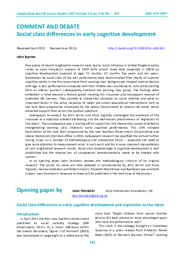 (PDF) Social class differences in early education