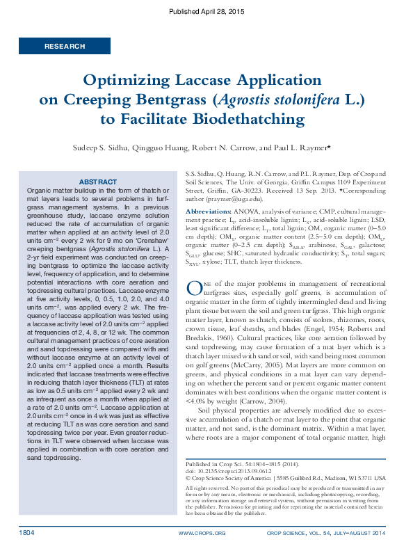 (PDF) Optimizing Laccase Application on Creeping Bentgrass (Agrostis ...