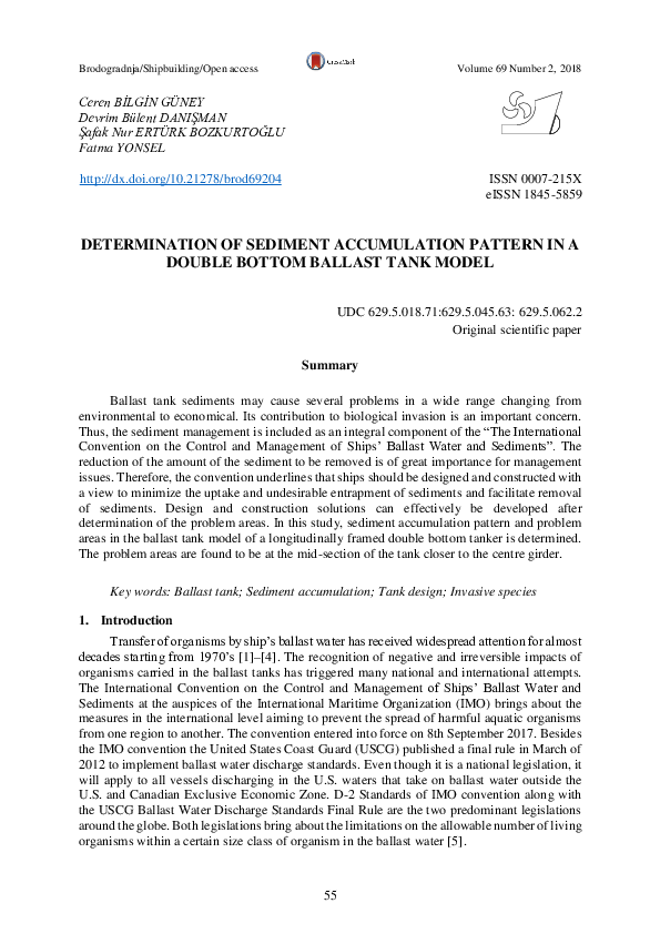 (PDF) Determination of Sediment Accumulation Pattern in a Double Bottom ...