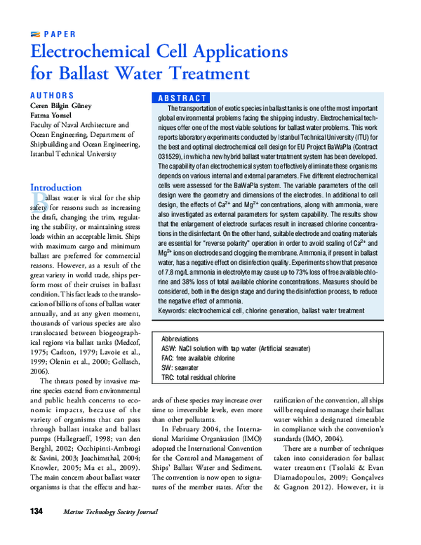 (PDF) Electrochemical Cell Applications for Ballast Water Treatment ...