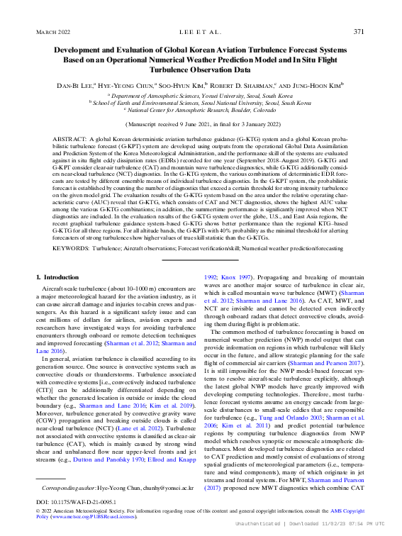 Pdf Development And Evaluation Of Global Korean Aviation Turbulence