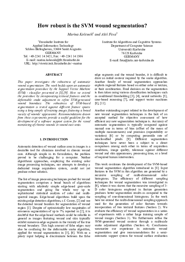 (PDF) How robust is the SVM wound segmentation? | Marina Kolesnik - Academia.edu