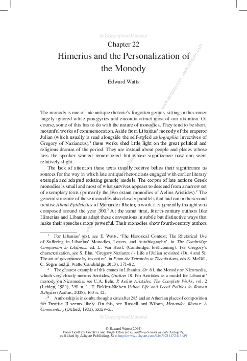 (PDF) Himerius and the Personalization of the Monody | Edward Watts ...