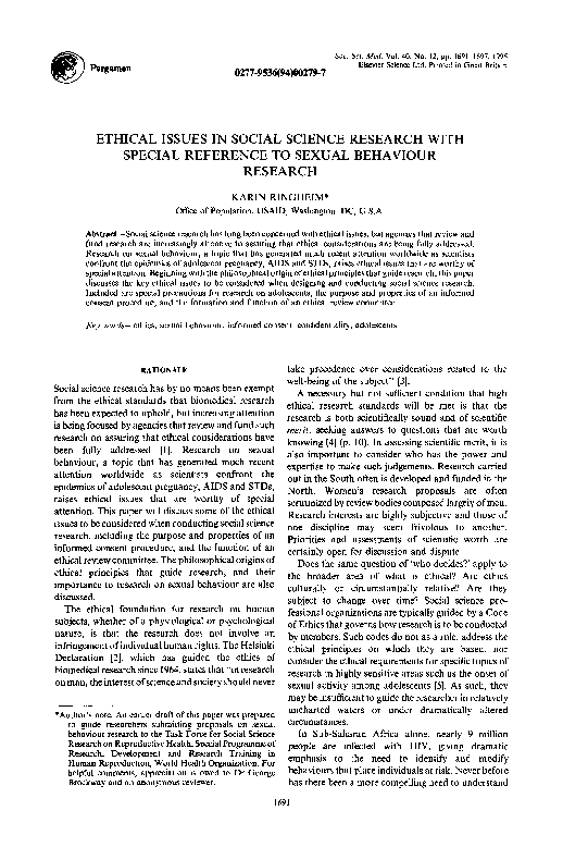 (PDF) Ethical issues in social science research with special reference ...