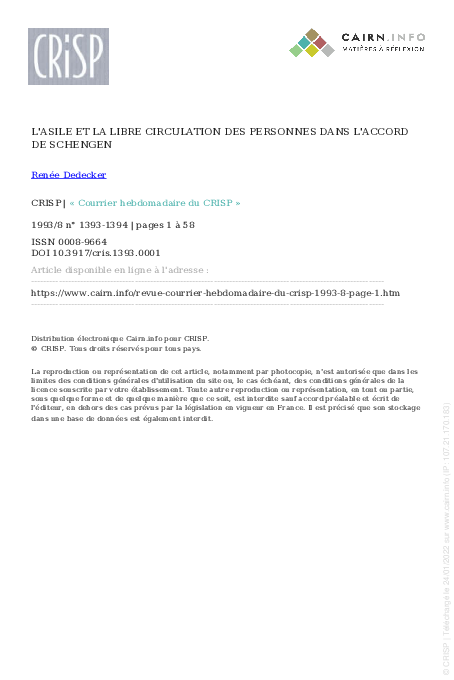 (PDF) L'asile et la libre circulation des personnes dans l'accord de ...