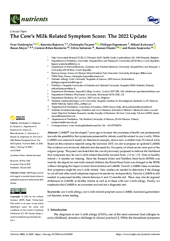 (PDF) The Cow’s Milk Related Symptom Score: The 2022 Update