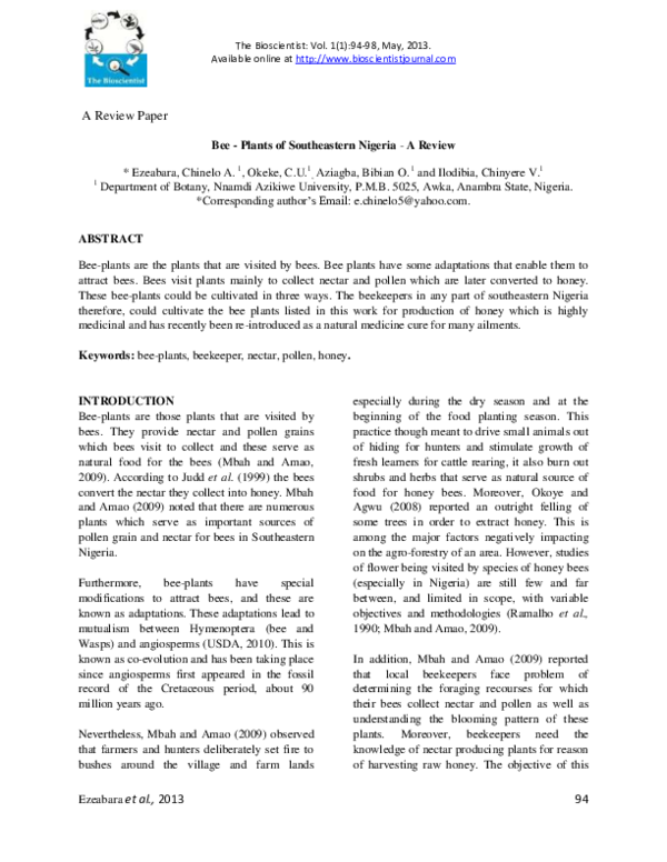(PDF) Bee - Plants of Southeastern Nigeria - A Review