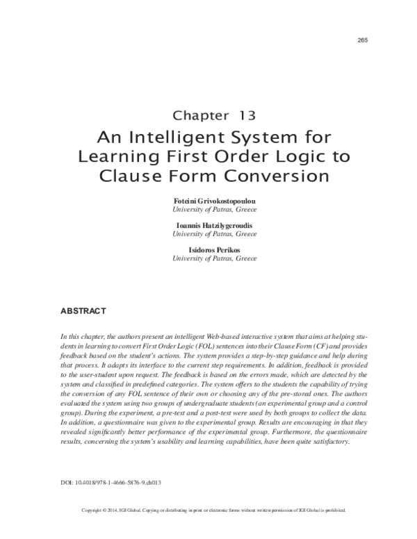 Pdf An Intelligent System For Learning First Order Logic To Clause Form Conversion
