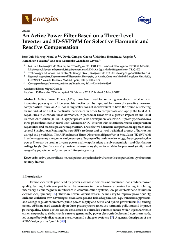 (PDF) An Active Power Filter Based on a Three-Level Inverter and 3D-SVPWM for Selective Harmonic ...