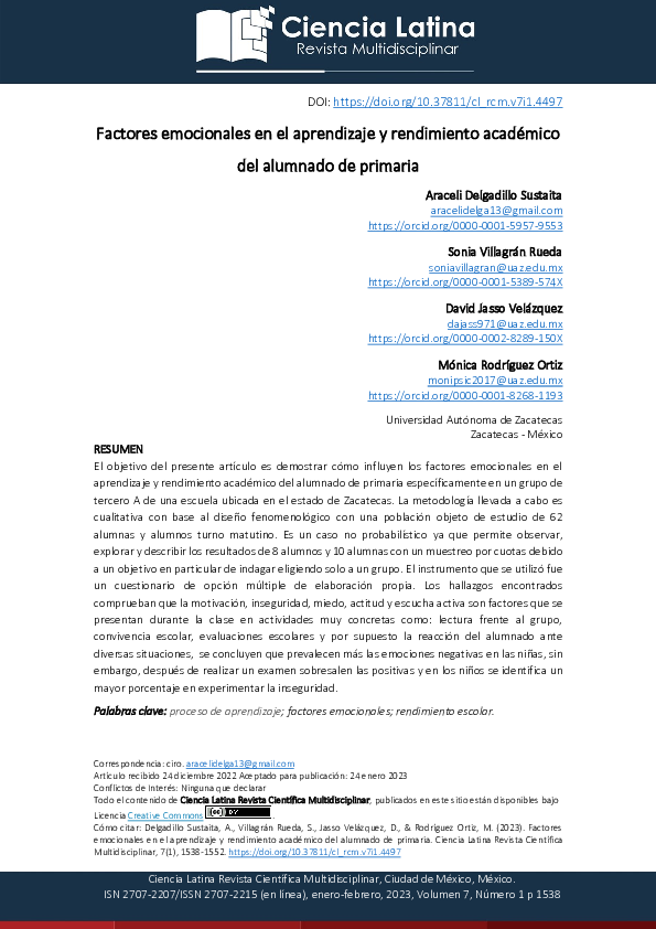 (PDF) Factores emocionales en el aprendizaje y rendimiento académico del alumnado de primaria ...
