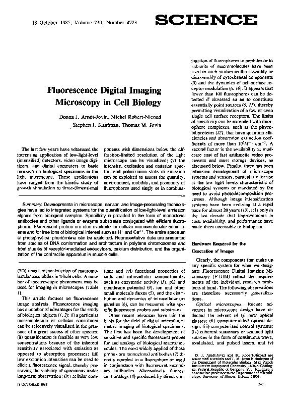 (PDF) Fluorescence digital imaging microscopy in cell biology