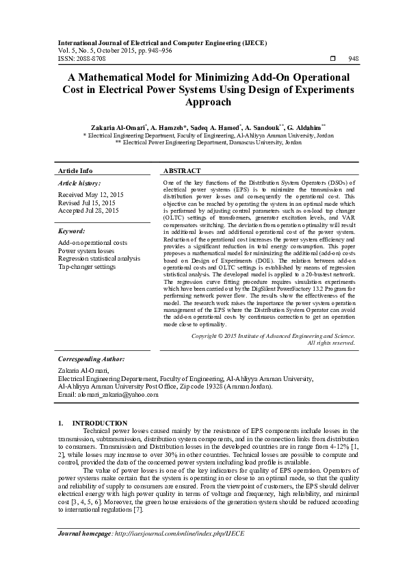 (PDF) A Mathematical Model for Minimizing Add-On Operational Cost in Electrical Power Systems ...