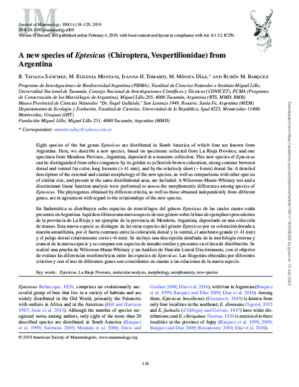 (PDF) A new species of Eptesicus (Chiroptera, Vespertilionidae) from ...