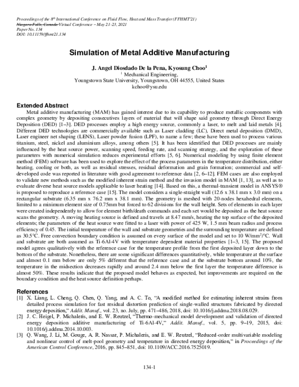 Pdf Simulation Of Metal Additive Manufacturing