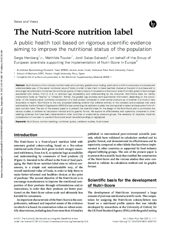 (PDF) The Nutri-Score nutrition label