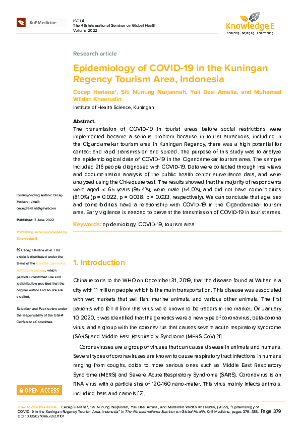(PDF) Epidemiology of COVID-19 in the Kuningan Regency Tourism Area ...