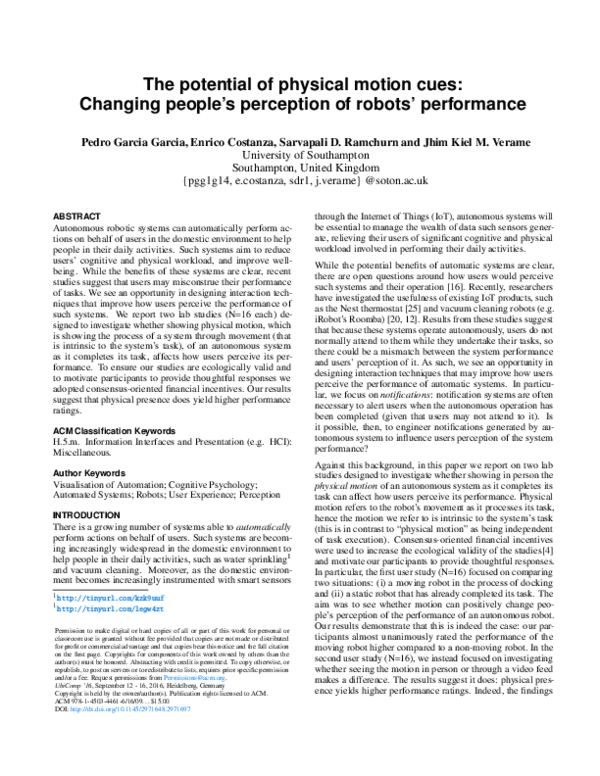 (PDF) The potential of physical motion cues