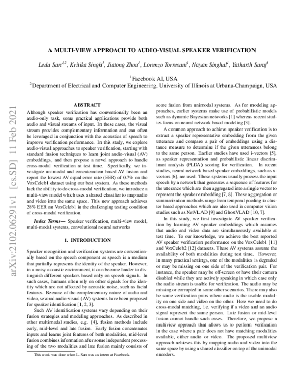 (PDF) A Multi-View Approach To Audio-Visual Speaker Verification