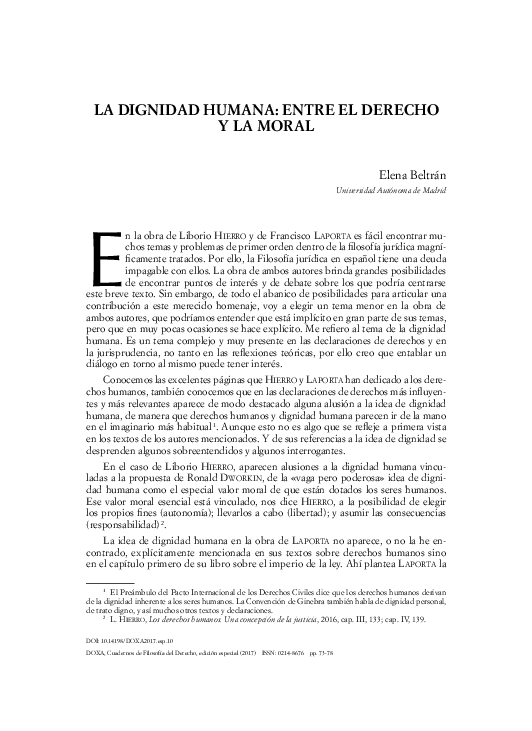 (PDF) La dignidad humana: entre el derecho y la moral