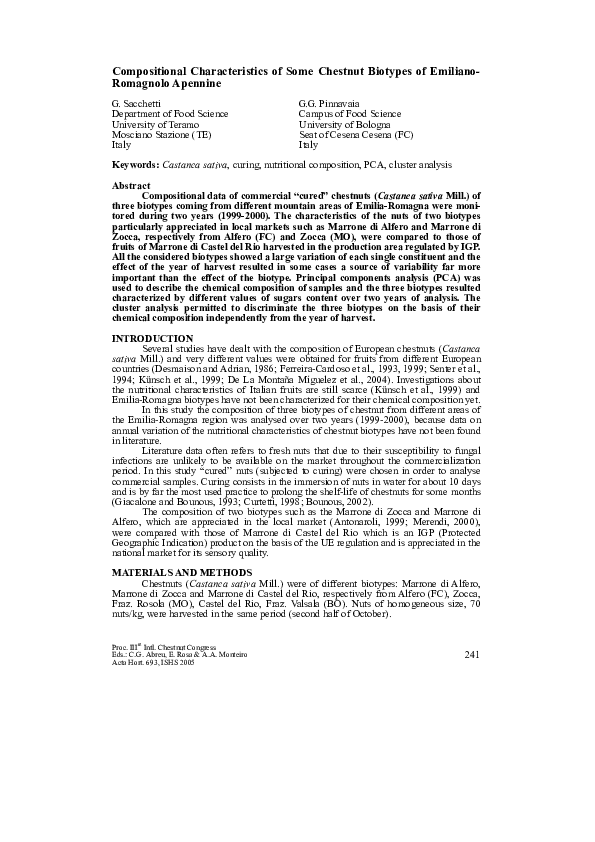 (PDF) Compositional Characteristics of Some Chestnut Biotypes of Emiliano-Romagnolo Apennine