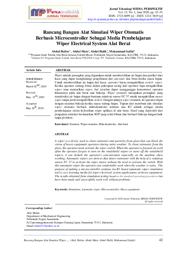 (PDF) Rancang Bangun Alat Simulasi Wiper Otomatis Berbasis ... (PDF) Rancang Bangun Alat Simulasi Wiper Otomatis Berbasis ...