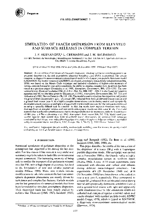 Pdf Simulation Of Tracer Dispersion From Elevated And Surface