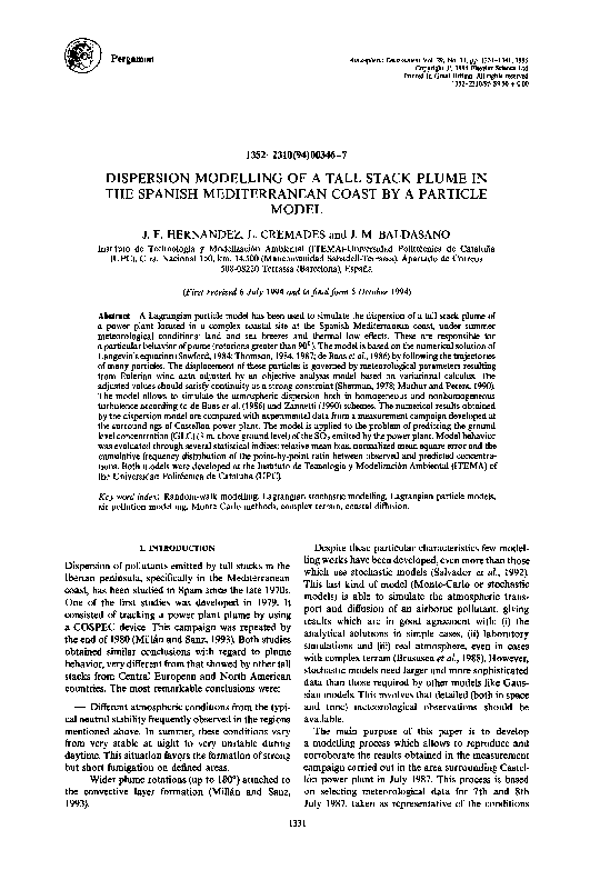 (PDF) Dispersion modelling of a tall stack plume in the spanish ...