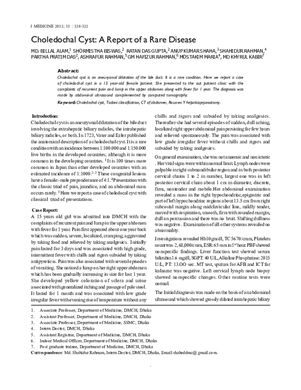 (PDF) Choledochal Cyst: A Report of a Rare Disease