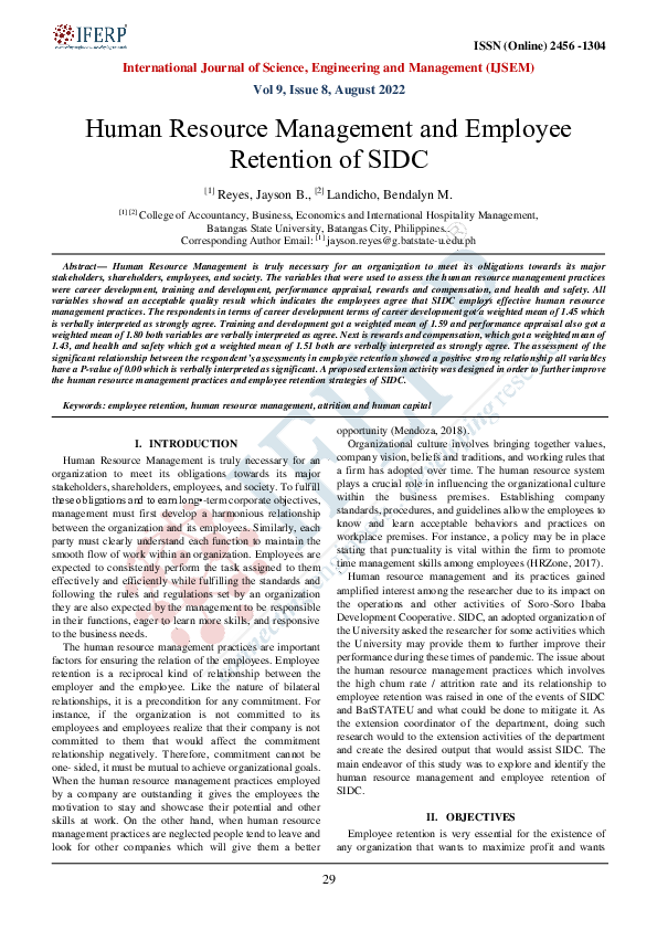 (PDF) Human Resource Management and Employee Retention of SIDC