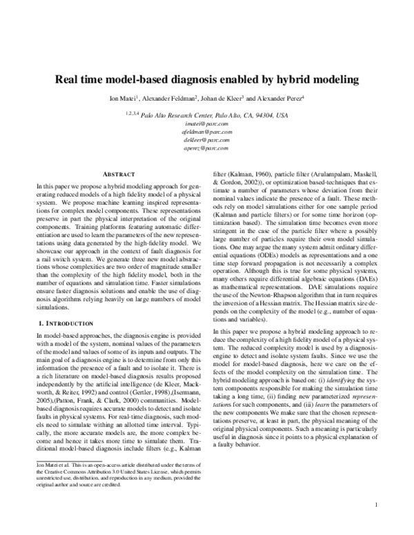 Pdf Real Time Model Based Diagnosis Enabled By Hybrid Modeling