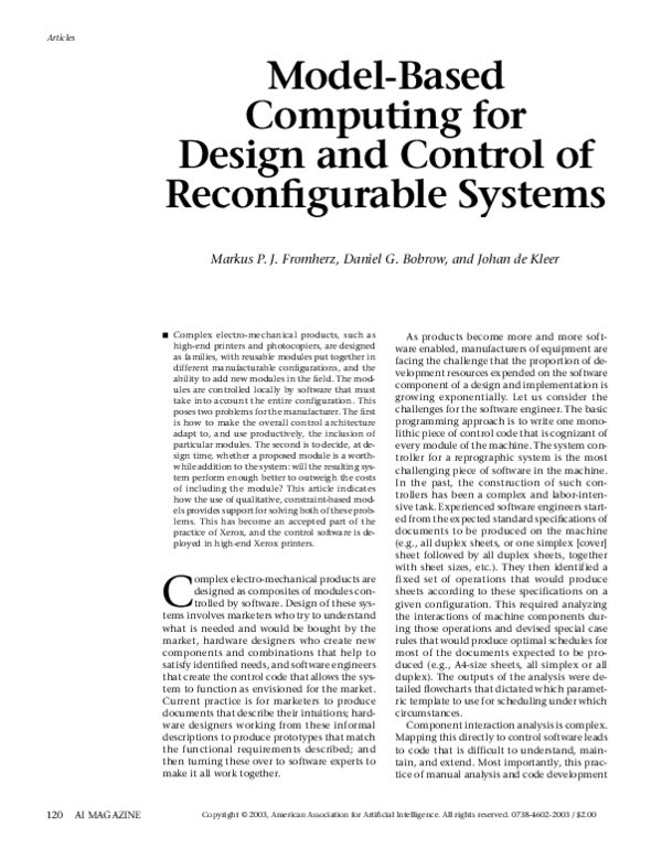 Pdf Model Based Computing For Design And Control Of Reconfigurable Systems