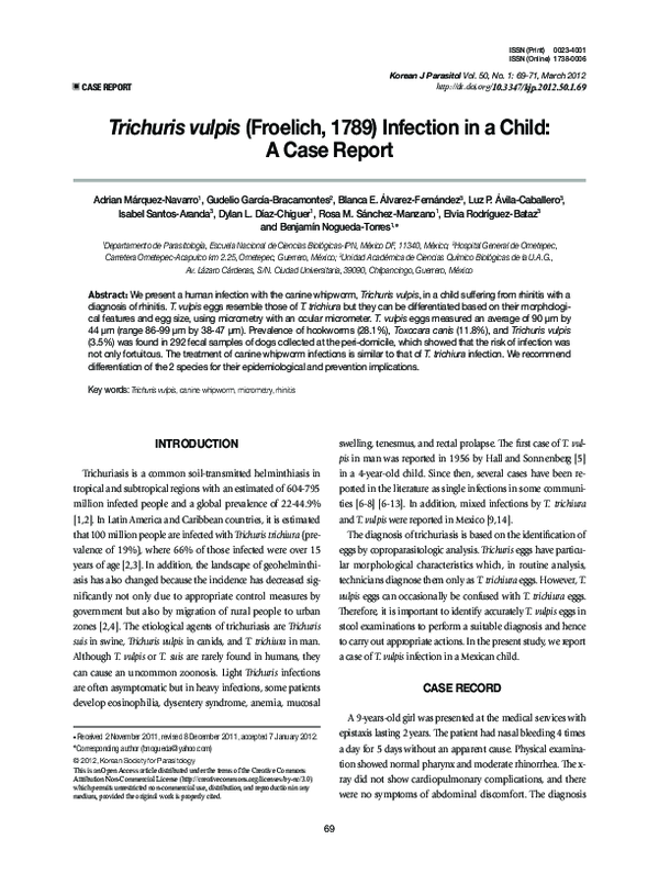 (PDF) Trichuris vulpis (Froelich, 1789) Infection in a Child: A Case Report