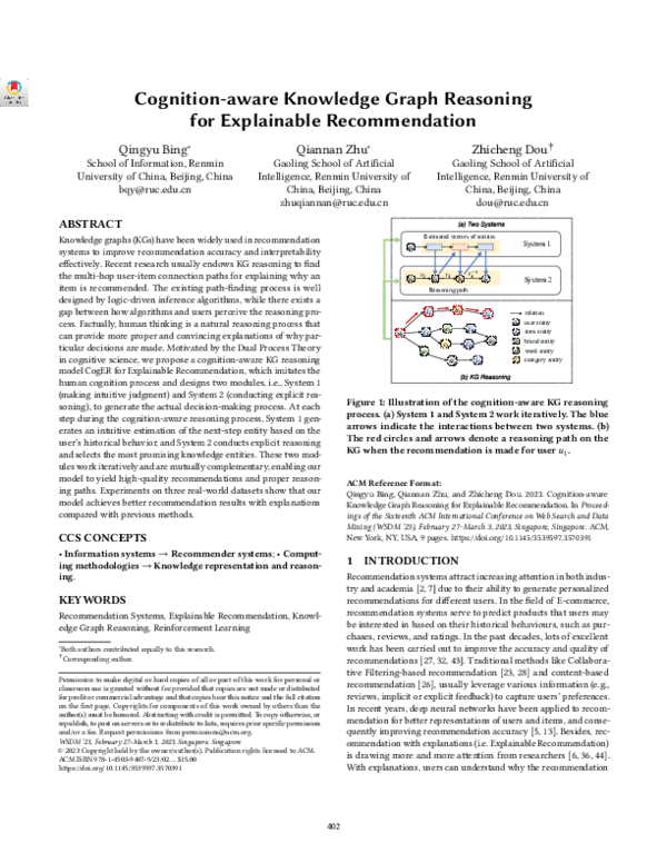 (PDF) Cognition-aware Knowledge Graph Reasoning for Explainable Recommendation
