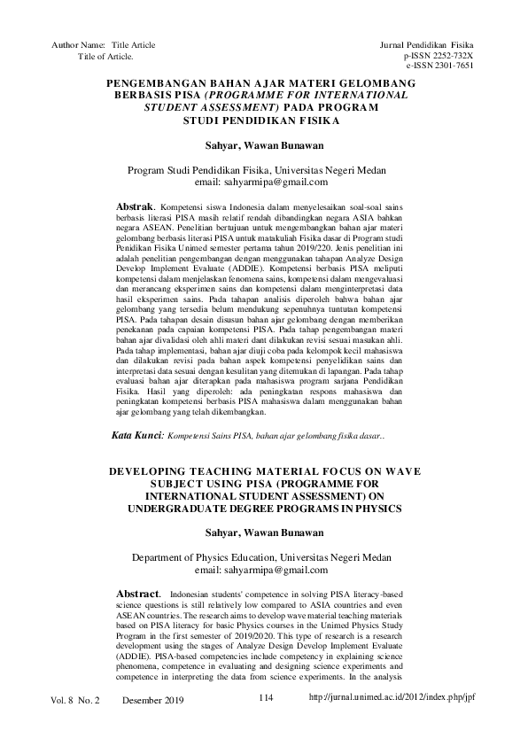 (PDF) Developing Teaching Material Focus on Wave Subject Using Pisa ...