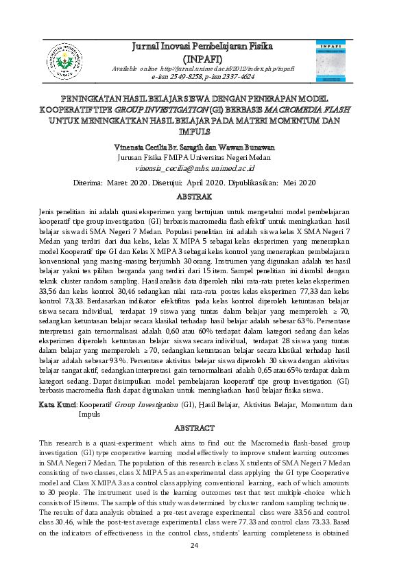 (PDF) Peningkatan Hasil Belajar Siswa Dengan Penerapan Model Kooperatif Tipe Group Investigation ...