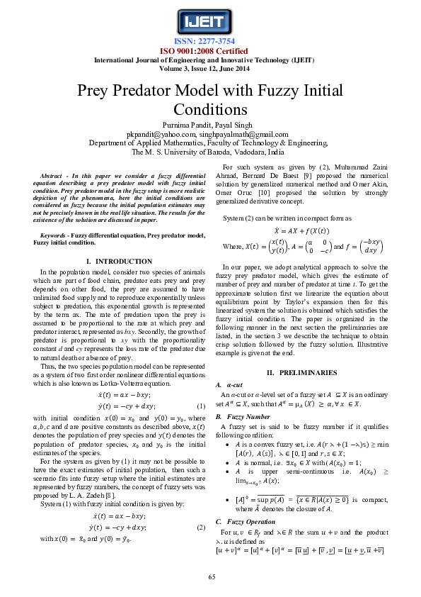 (PDF) Prey Predator Model with Fuzzy Initial Conditions