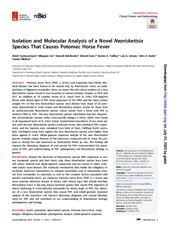 (PDF) Isolation and Molecular Analysis of a Novel Neorickettsia Species ...