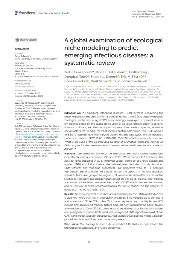 (PDF) A global examination of ecological niche modeling to predict emerging infectious diseases ...