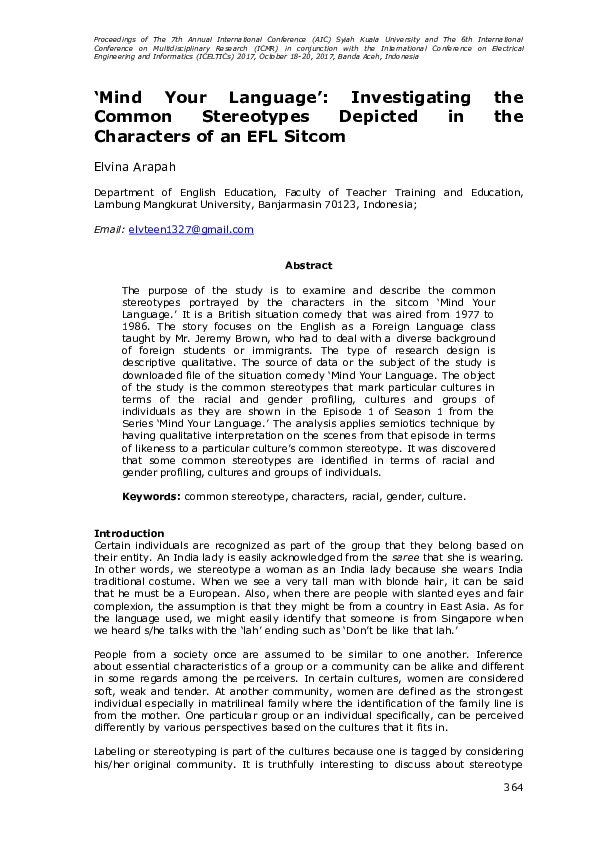 (PDF) ‘Mind your language’: Investigating the common stereotypes depicted in the characters of ...
