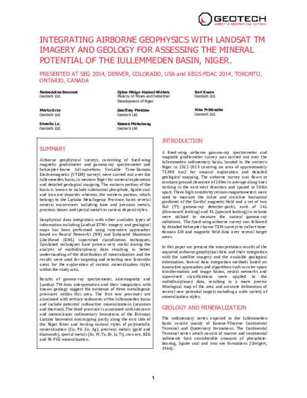 (PDF) Integrating airborne geophysics with Landsat TM imagery and geology for assessing the ...