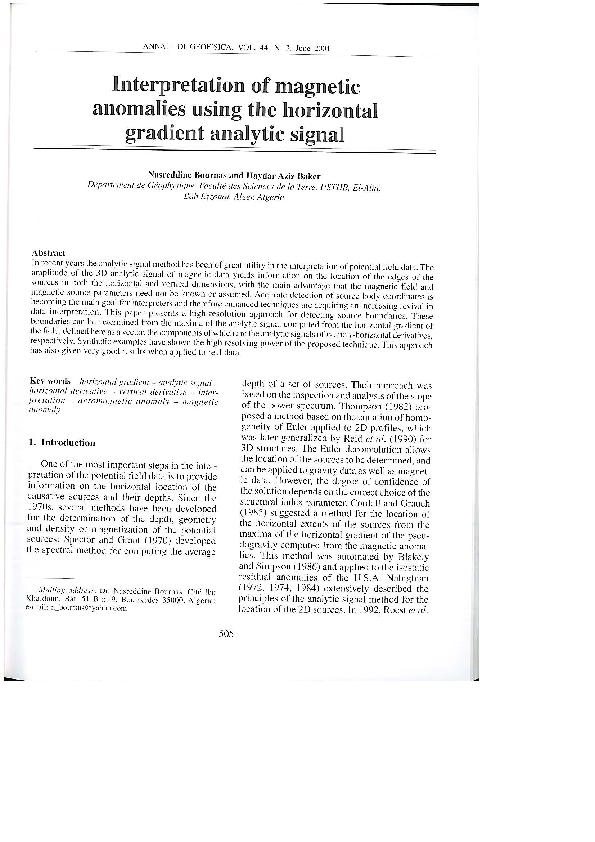 (PDF) Interpretation of magnetic anomalies using the horizontal ...